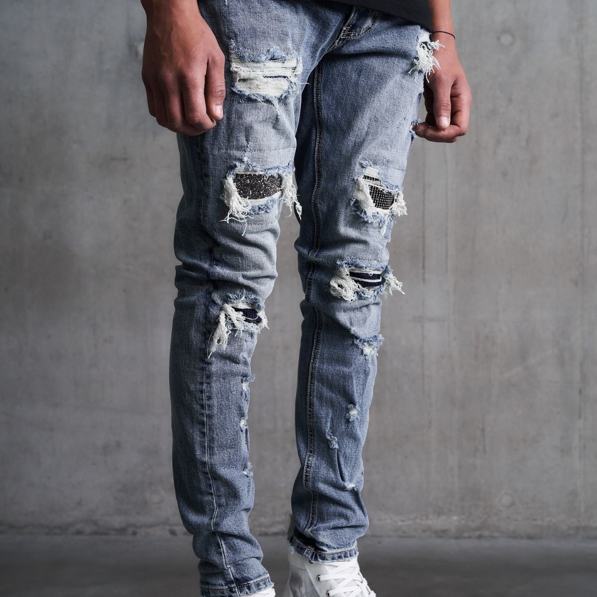 Men's Blue Ripped Skinny Jeans | Premium Denim Jeans | Amicci